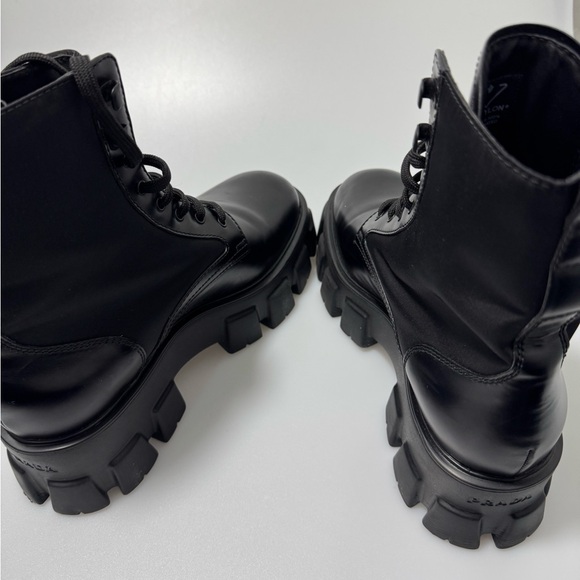 Prada | Shoes | Prada Monolith Leather And Renylon Boots Black Womens ...